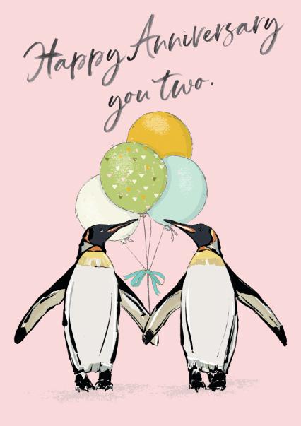 Cute Penguin Couple Anniversary Card - Happy Anniversary You Two | thortful