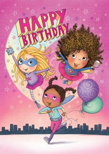 Superhero Girls Birthday Card – Colourful Comic Style with Capes and ...