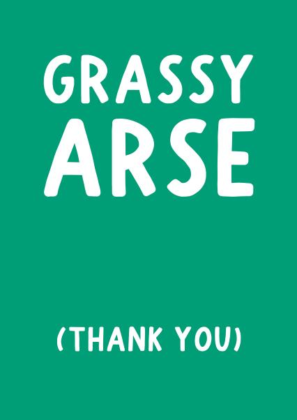 Cheeky Typography Thank You Card - Grassy Arse (Thank You) | thortful