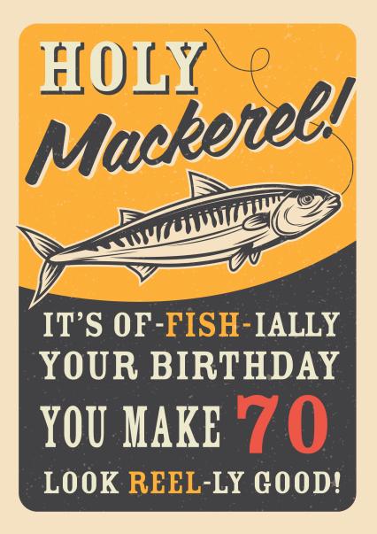 Retro Adult Mackerel Fish 70th Birthday Card | thortful