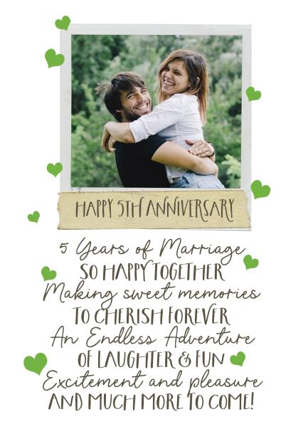 Heartfelt Personalised Anniversary Card / Photo Card - 5 Years - 5 ...