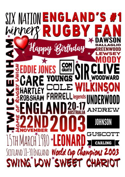 England Rugby Birthday Card 15448 | thortful