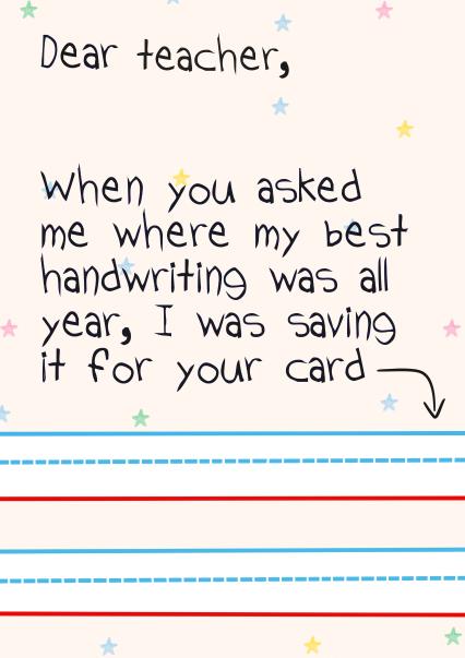 Teacher Handwriting Thank You Card - Write On Card - For School ...