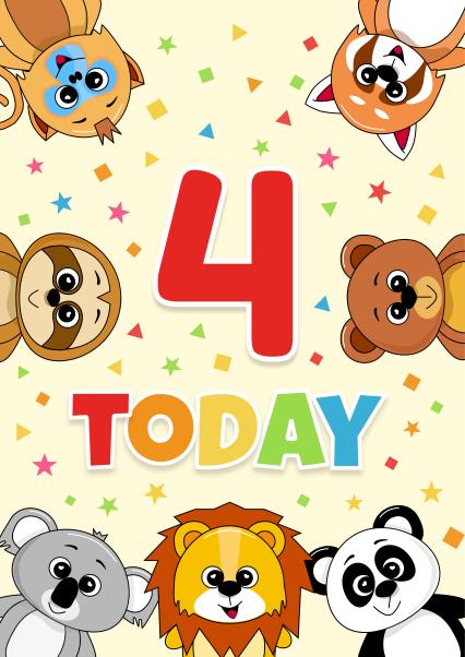 4 Today Birthday Card - Baby Animal 4th Birthday card | thortful
