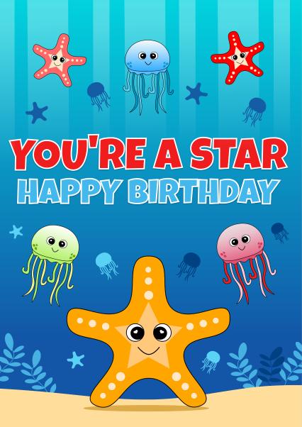 Happy Birthday Card - Children's Colourful You're a Star Birthday Card ...