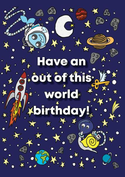 Quirky space design out of this world birthday card | thortful
