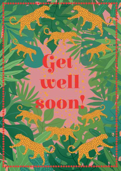 Tropical Jungle Leaves and Leopards Get Well Soon Card | thortful