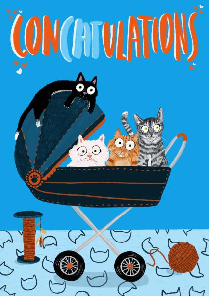 Congratulations Cat Greeting Card With A Cute White Cat With Deer