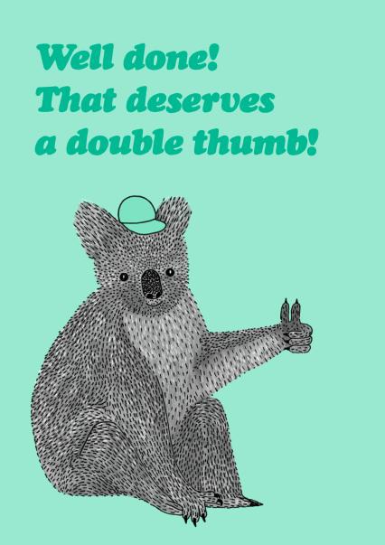 Well done double thumb koala congrats card | thortful