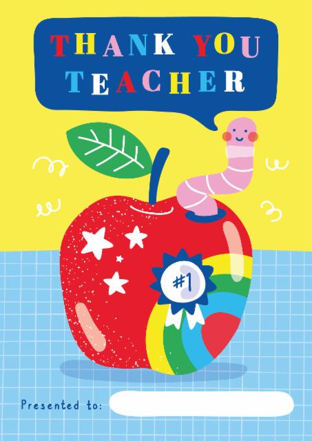 Thank You Teacher Worm Apple Rainbow Card | thortful