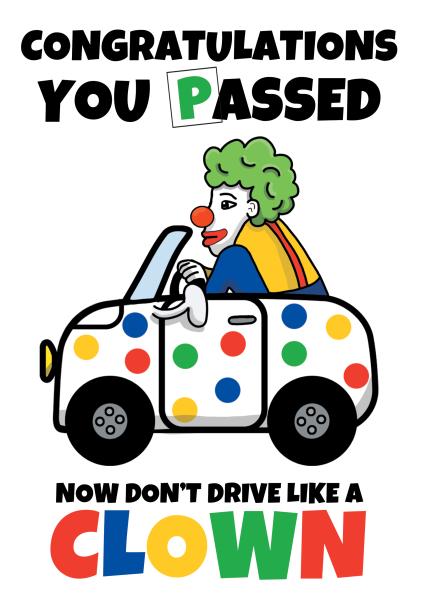 Passed Driving Test Clown Joke Card | thortful