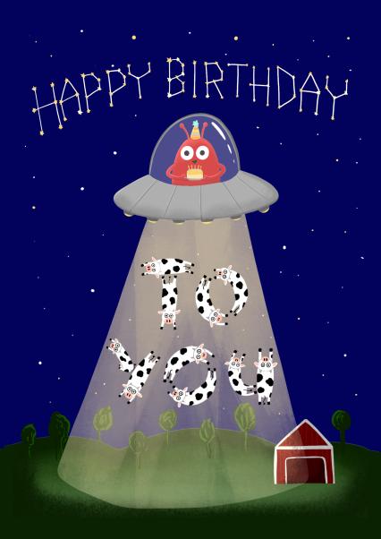 Funny Alien Birthday Card - space birthday - cute cows | thortful