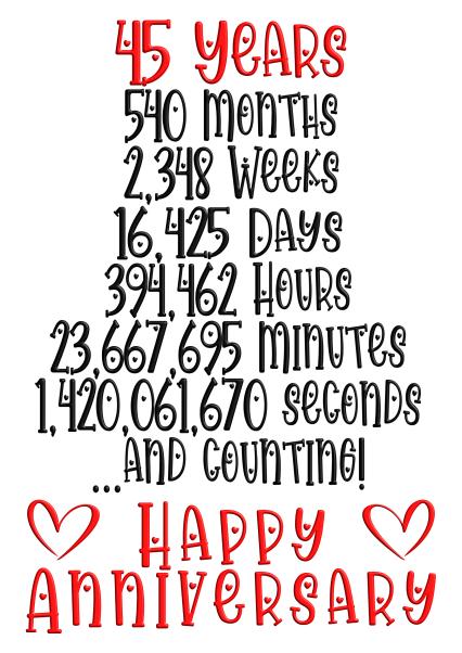 Cute Countdown Typography Anniversary Card - 45 Years - 45 Years And ...