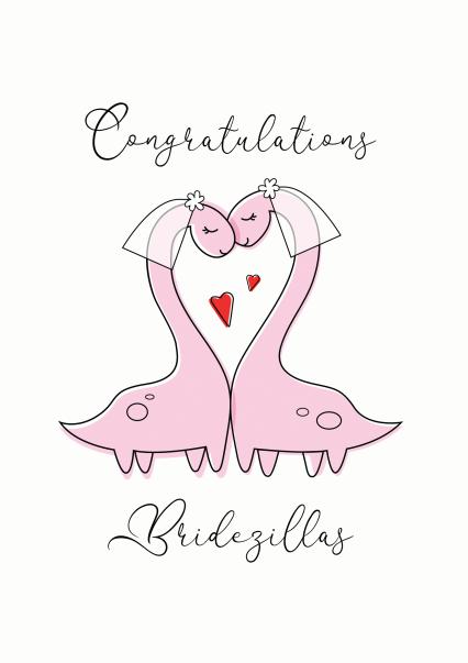 Congratulations Bridezillas - Cute dinosaur LGBT card | thortful