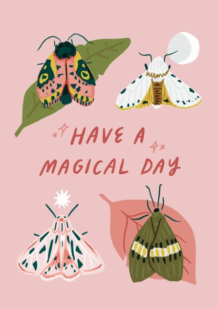 Magical Pink Moths Birthday Card | thortful