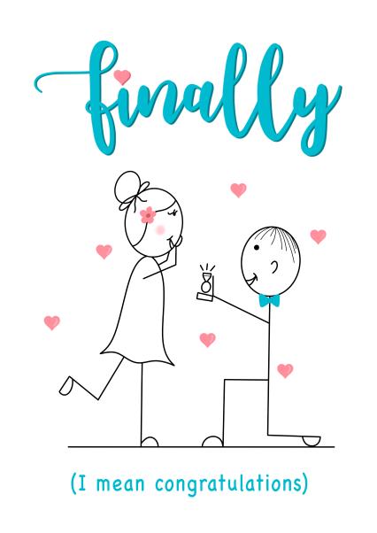 Finally congratulations - funny illustrated engagement card | thortful