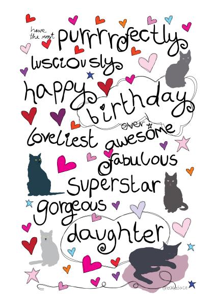 Purrrrfect Birthday for a Cat Loving Gorgeous Daughter - Birthday Card ...