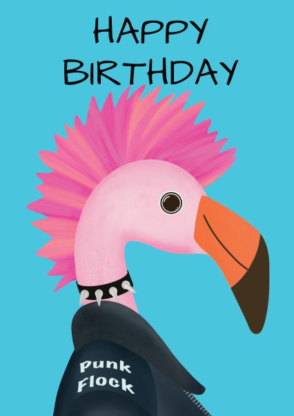 Pink Punk Rocker Flamingo Birthday Card | thortful
