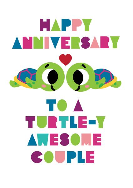 Cute Turtle Pun Anniversary Card - To A Turley Awesome Couple | thortful