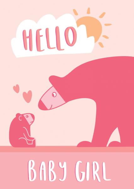 Hello Baby Girl Bear Card | thortful