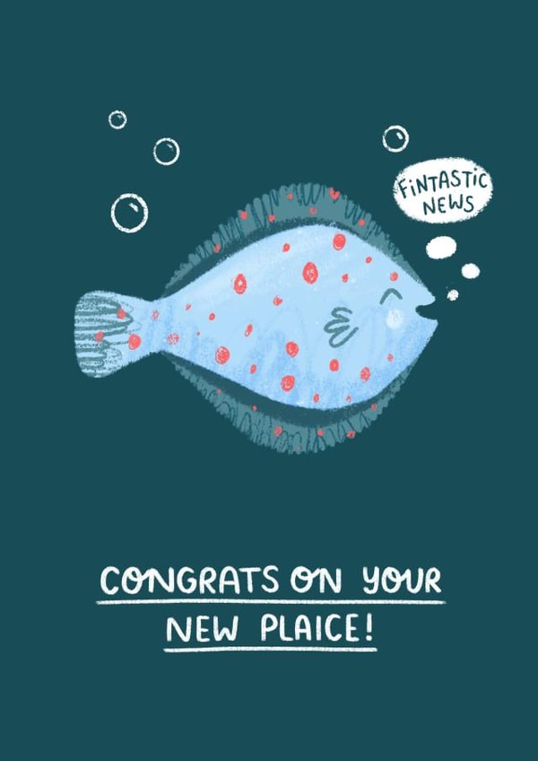 Cute Fish Pun New Home Card - Plaice - Congrats On Your New Plaice ...