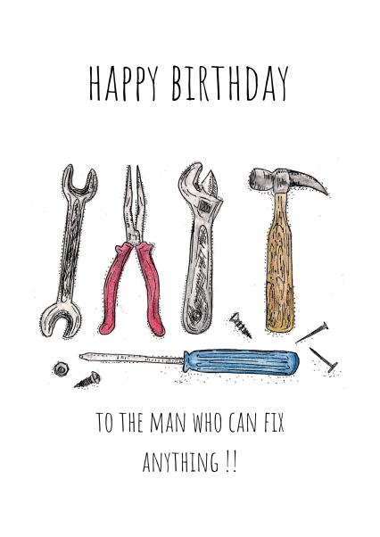 Classic Birthday Card - The Man Who Can Fix Anything - Tools | thortful