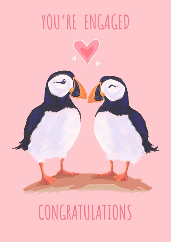 You're Engaged - Loved Up Puffins card | thortful