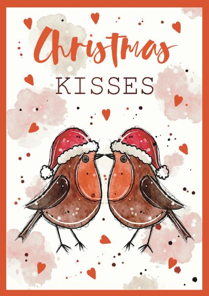 Christmas Kisses Robins Christmas Card | thortful