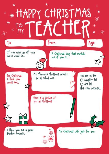 Christmas Teacher Fill In The Blanks Card | thortful