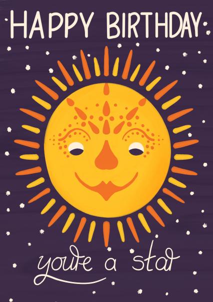 Happy Birthday Sunshine Cute Sun Space Card | thortful