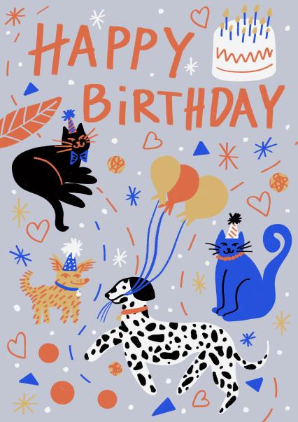 Cats & Dogs Birthday Card | thortful