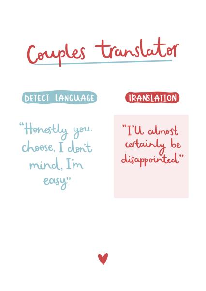 Funny couples disappointed translator card written by Very British ...
