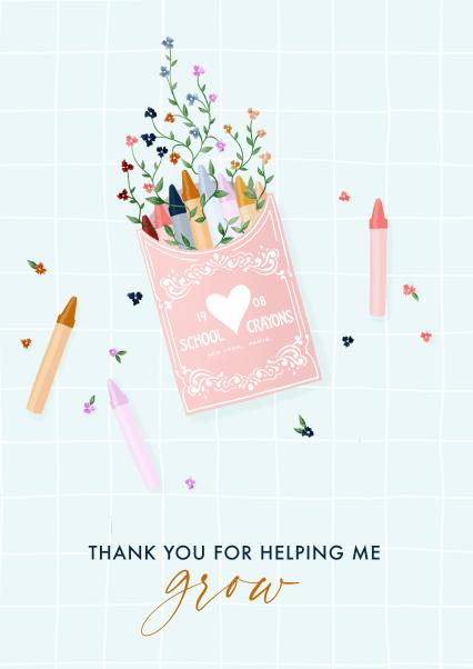 Crayon thank you teacher card | thortful