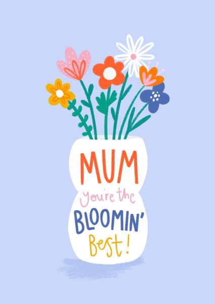 Cute Mothers Day Card - Flowers - Pun - Mum You're The Bloomin Best ...