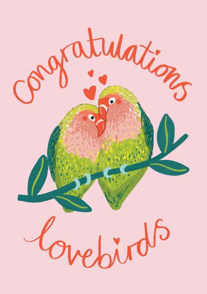 Congratulations Lovebirds card - Bright bird card | thortful
