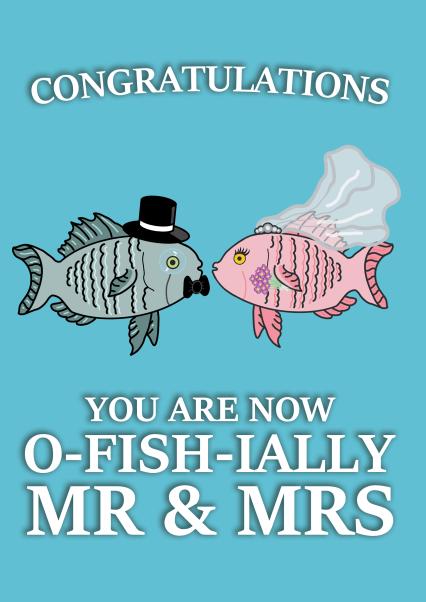 Officially Mr & Mrs Fish - Pun Wedding Card - O-fish-ially mr & mrs ...