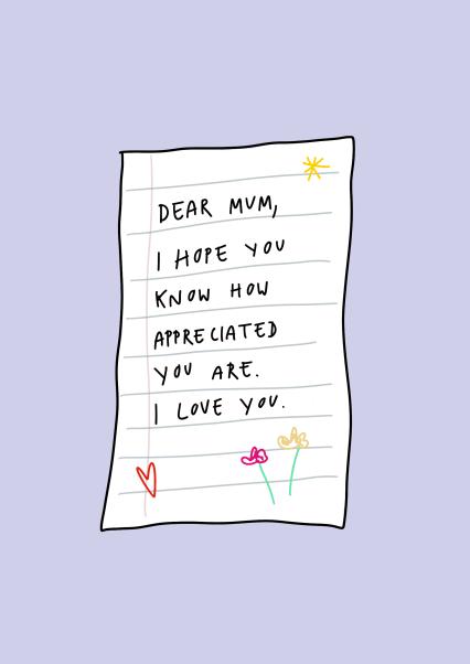 Cute Mothers Day Card - Mum - Note - Dear Mum I Hope You Know How ...