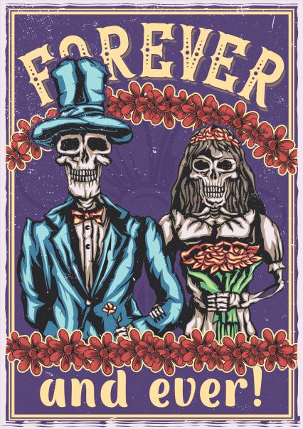 Cute Gothic Anniversary Card / Wedding Card - Skulls - Forever And Ever ...
