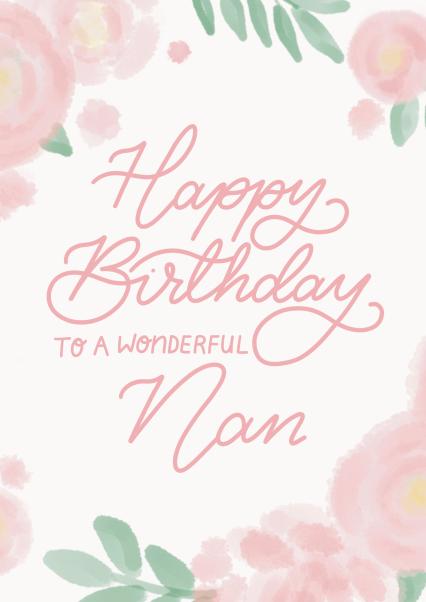 Beautiful modern floral calligraphy birthday card for a wonderful Nan ...