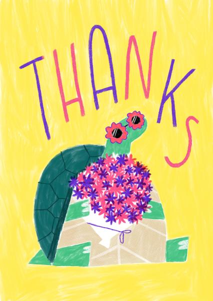Turtle Thanks Flower Bouquet Card | thortful
