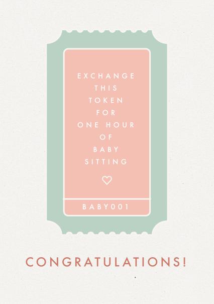 Congratulations new baby card with babysitting token | thortful