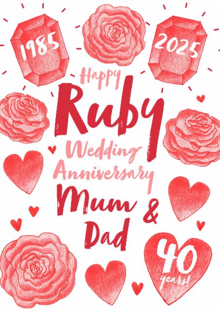 Ruby Wedding Anniversary- 40 Years- Happy Ruby Wedding Anniversary Mum ...