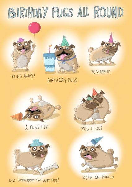 Birthday Pugs All Round 1001 | thortful