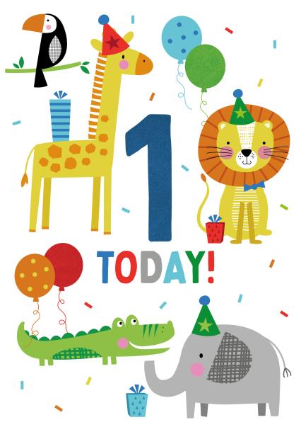 1st Birthday animal card 1000 | thortful