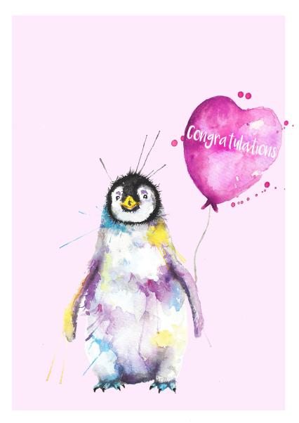 Congratulation it's a girl penguin greeting card | thortful