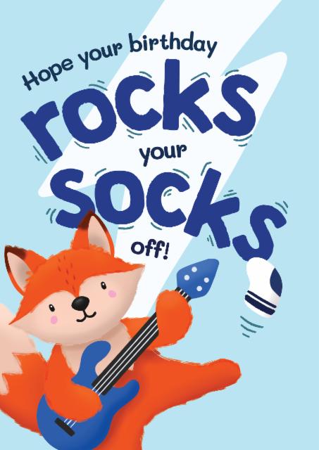 Rock & Roll Birthday Card for Music Mad Guitar Rocker, Funny Cute Fox ...