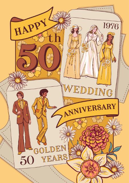 Pretty Retro Anniversary Card - 50 Years - Golden Years | thortful