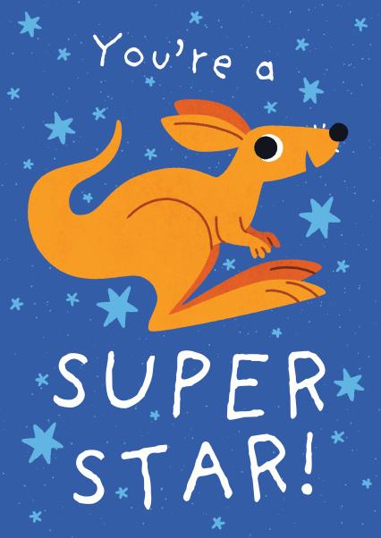 You're a Super Star! Cute Jumping Kangaroo Card | thortful