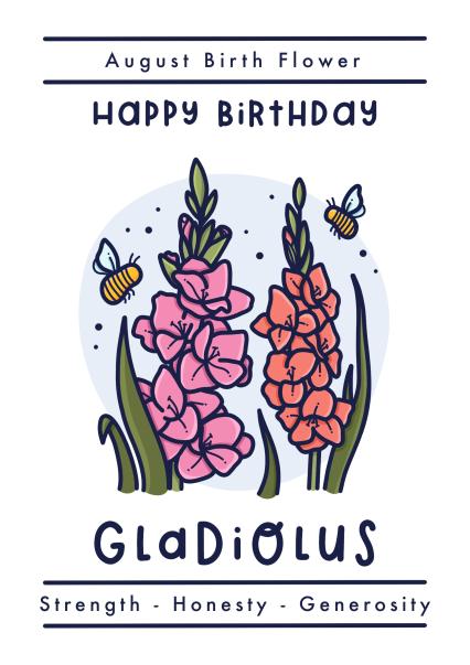 August birth flower happy birthday card - gladiolus | thortful