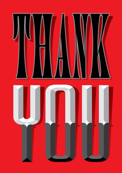 Thank you in decorative and dramatic letters | thortful